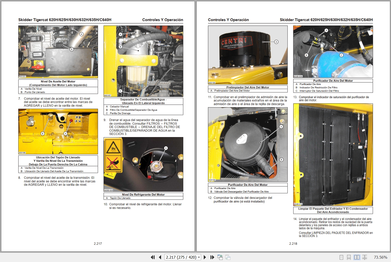 Tigercat Skidder 620H 625H 630H 632H 635H C640H Operators Manual 60194ASPA