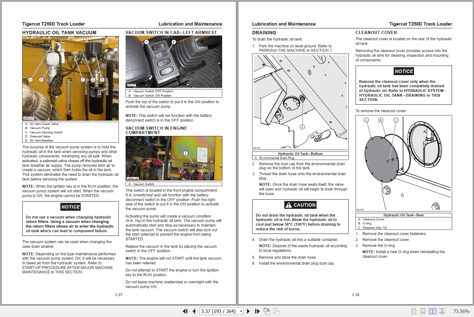 Tigercat Track Loader T250D Operators Manual 71140AENG