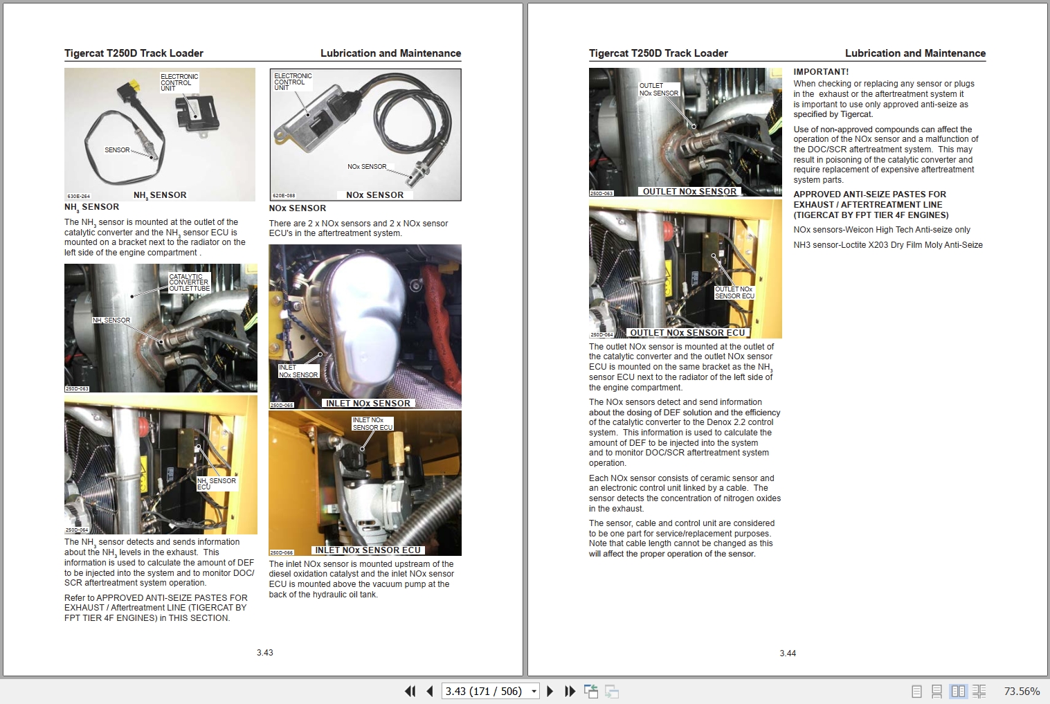 Tigercat Track Loader T250D Service Manual 44261AENG