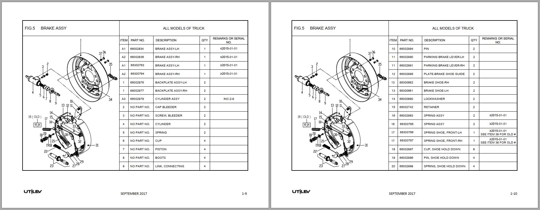 UTILEV Forklift UT15P UT18P Parts Manual 76001236R13 2017