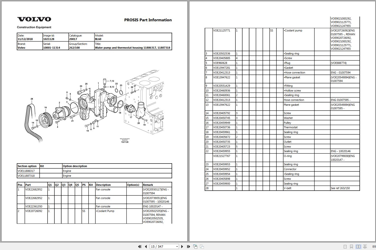 Volvo Backhoe Loader BL60 Parts Manual
