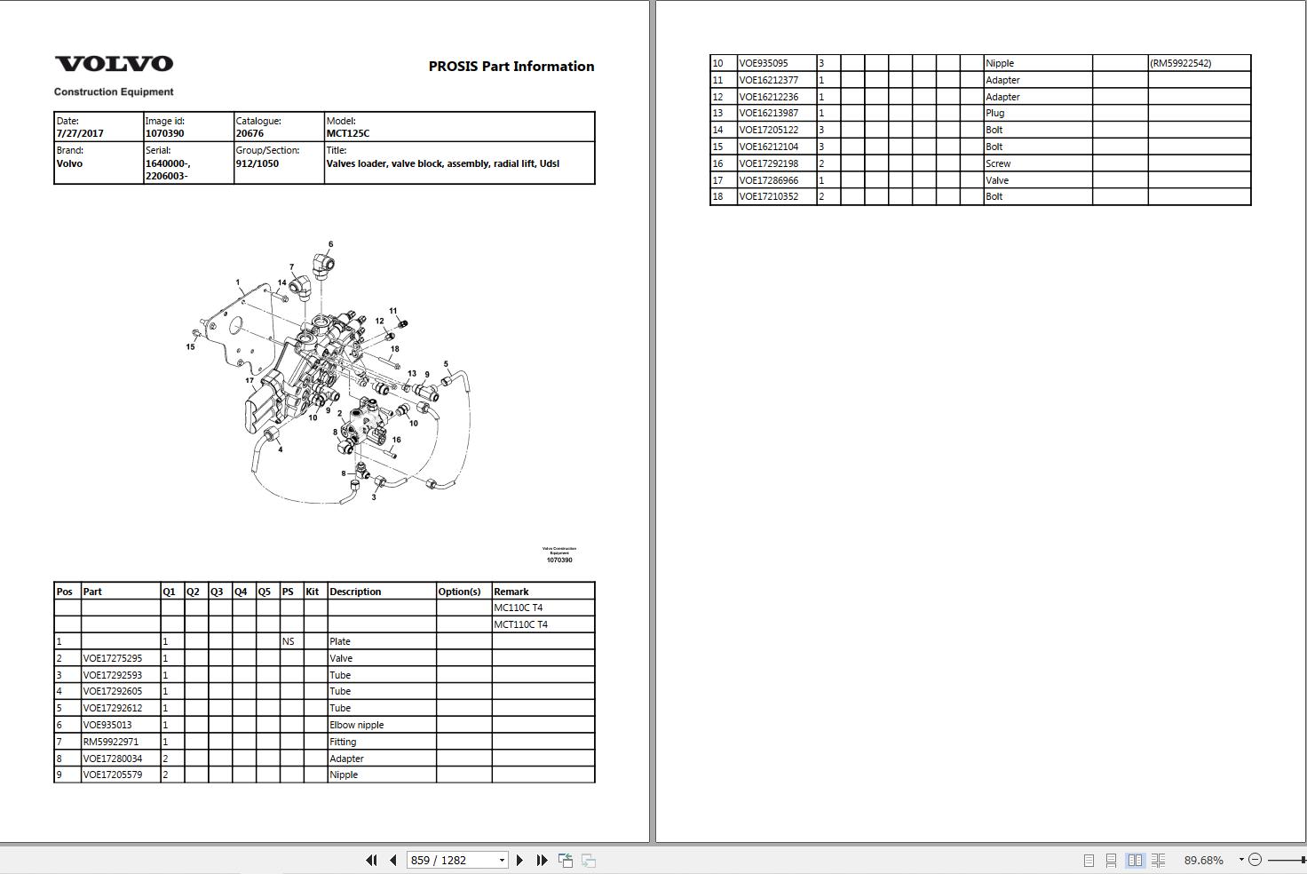 Volvo Compact Track Loader MCT135C Parts Catalog