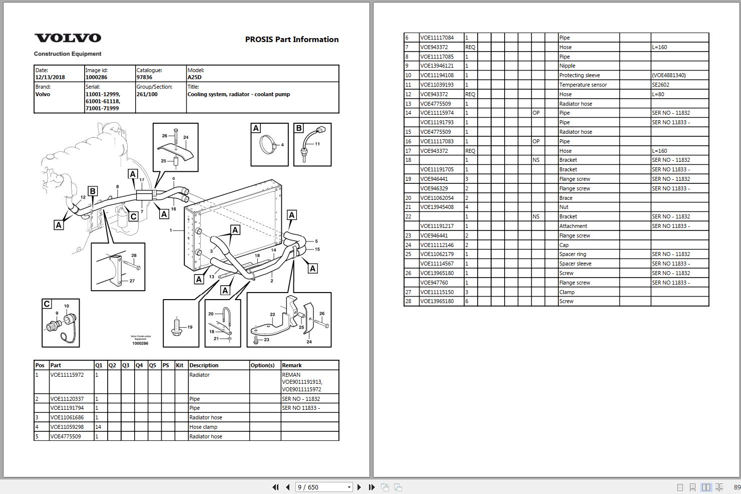 Volvo Dump Truck A25D Parts Manual