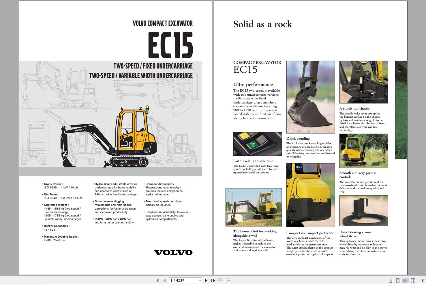 Volvo Excavator EC15 XTV Parts and Service Repair Manual