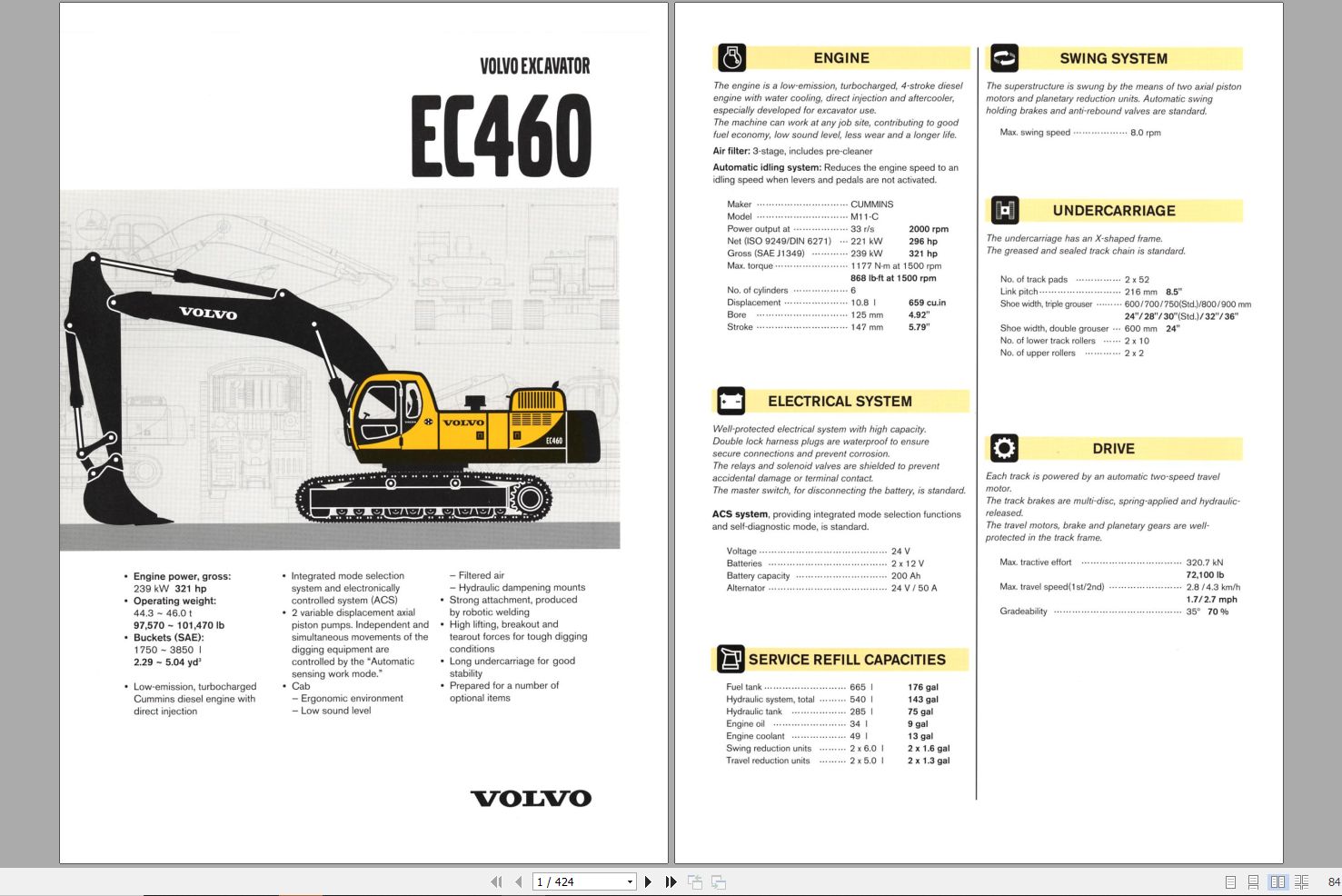 Volvo Excavator EC460 Parts Manual