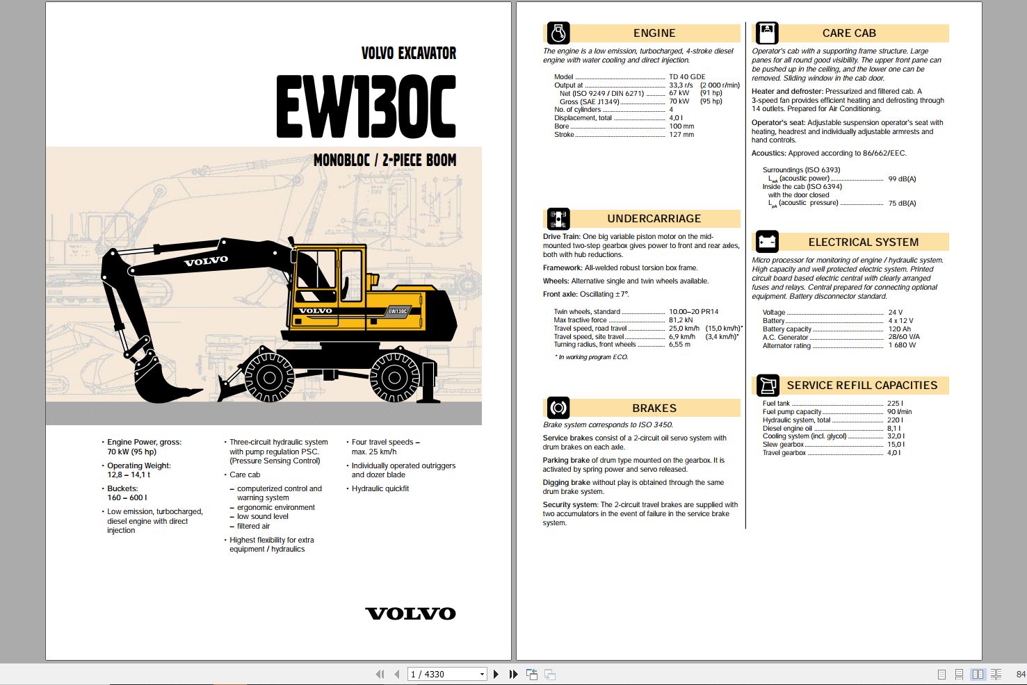 Volvo Excavator EW130C Service Repair Manual