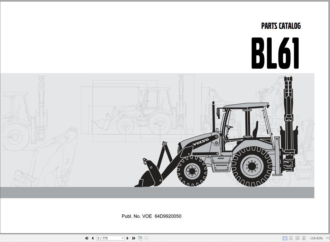Volvo Loader BL61 Parts Catalog VOE64D9920050