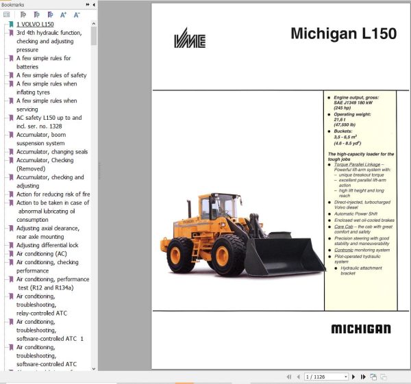 Volvo Michigan Wheel Loader L150 Service and Repair Manual