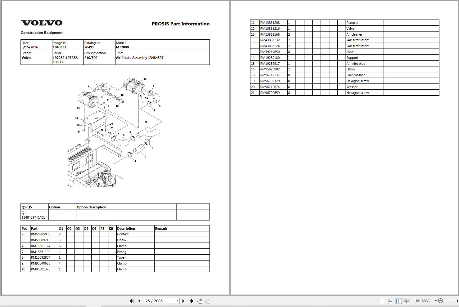 Volvo Milling Machine MT2000 Parts Service Repair Manual