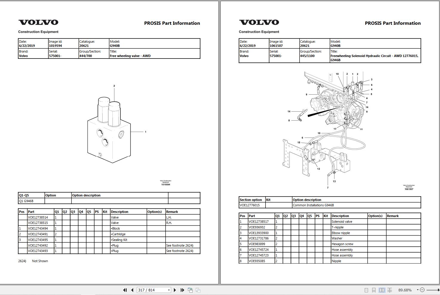 Volvo Motor Grader G940B Parts Catalog