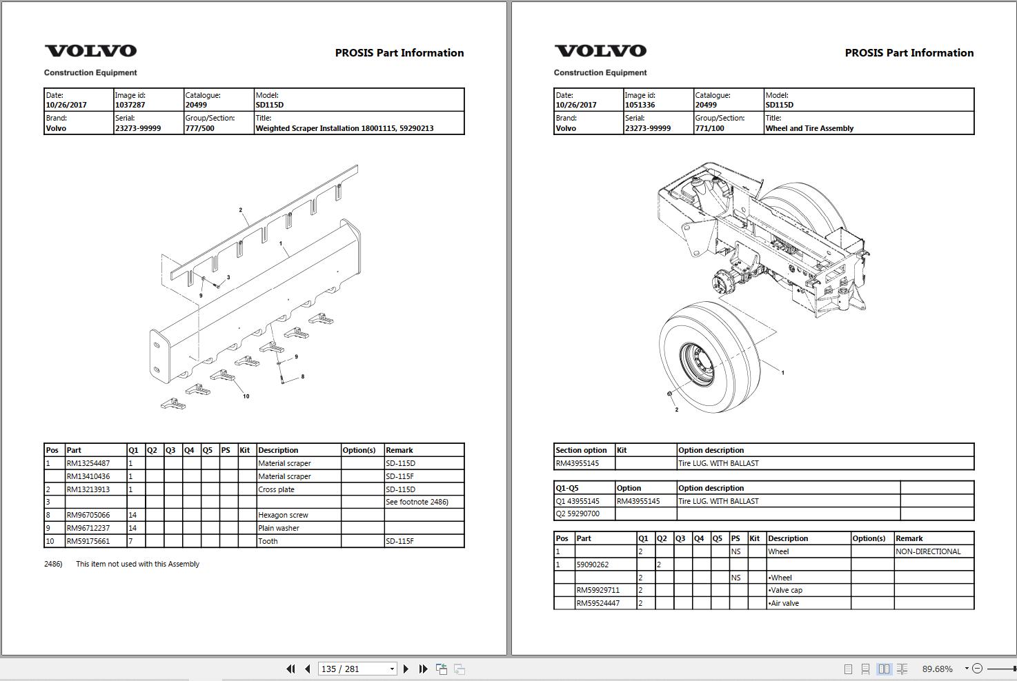 Volvo Single Drum Compactors SD115D Parts Catalog