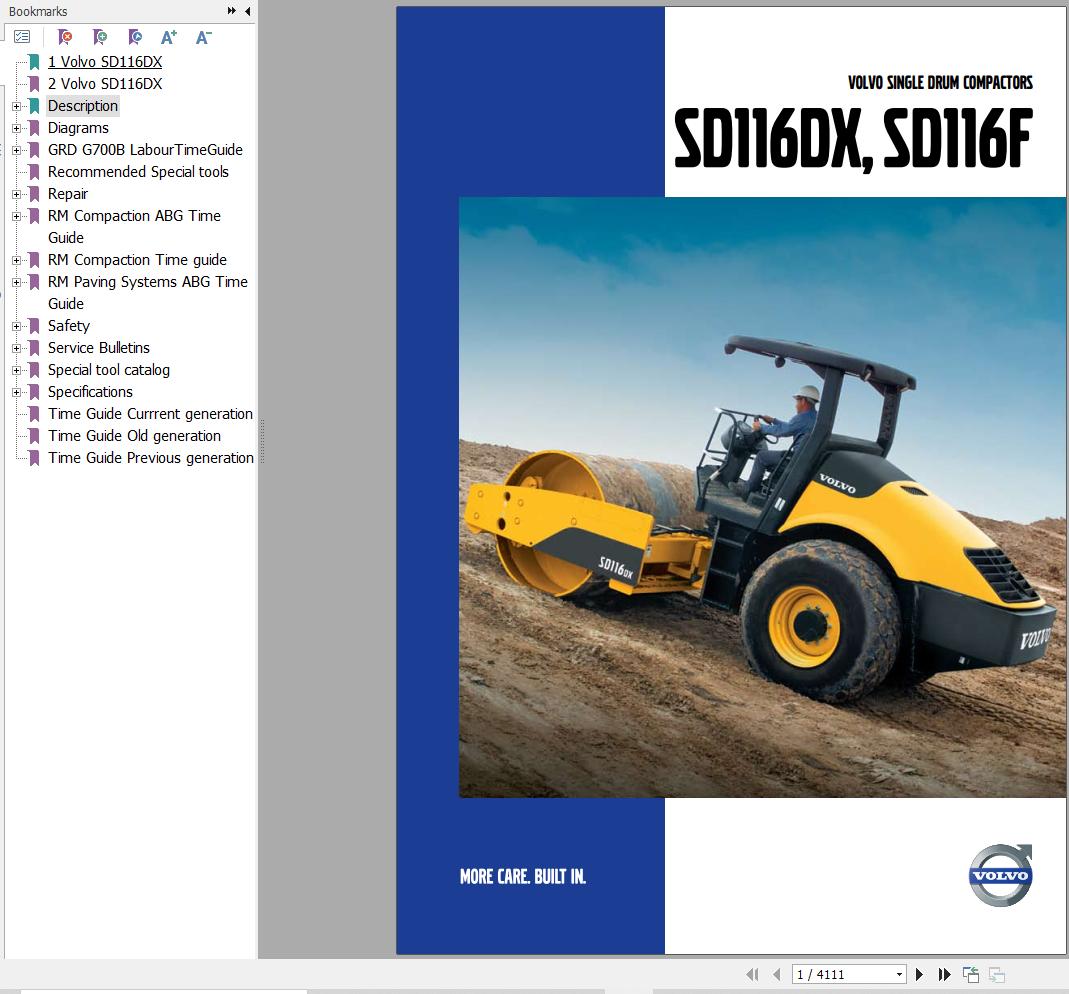 Volvo Single Drum Compactors SD116DX Service and Repair Manual