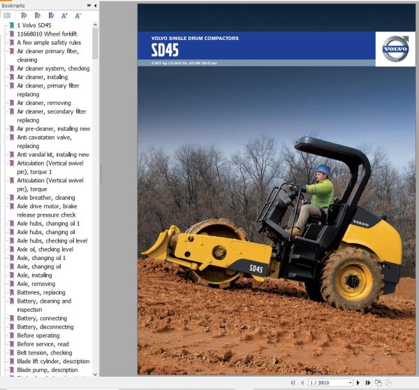 Volvo Single Drum Compactors SD45 Service and Repair Manual