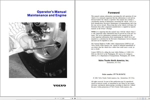 Volvo Truck Operators Manual Maintenance and Engine