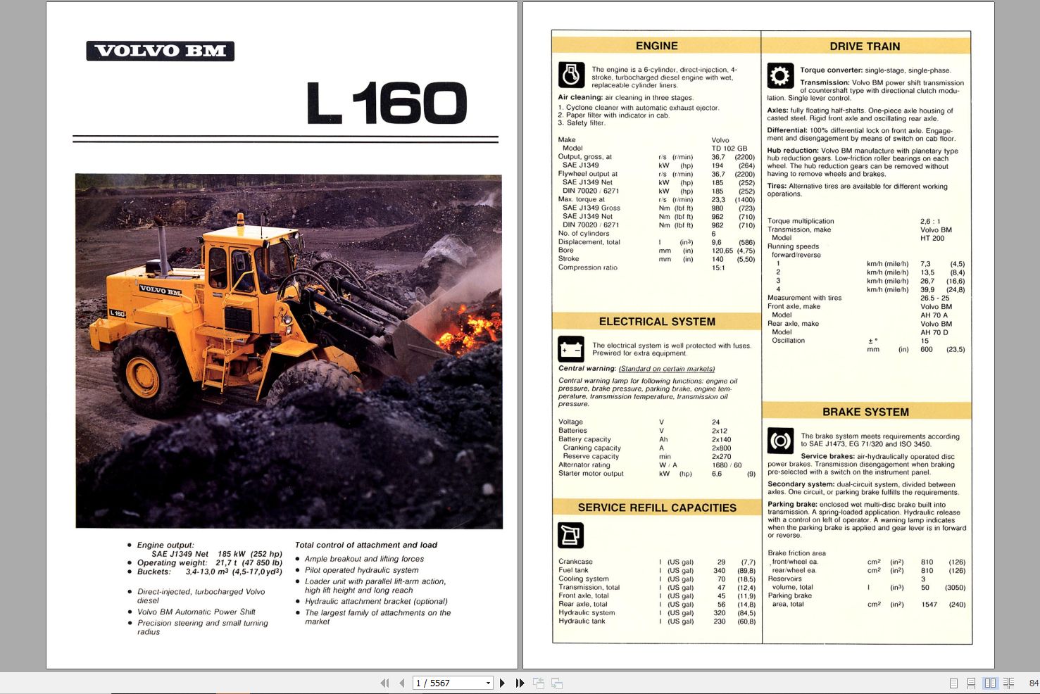 Volvo Wheel Loader BM L160 Parts and Service Manual