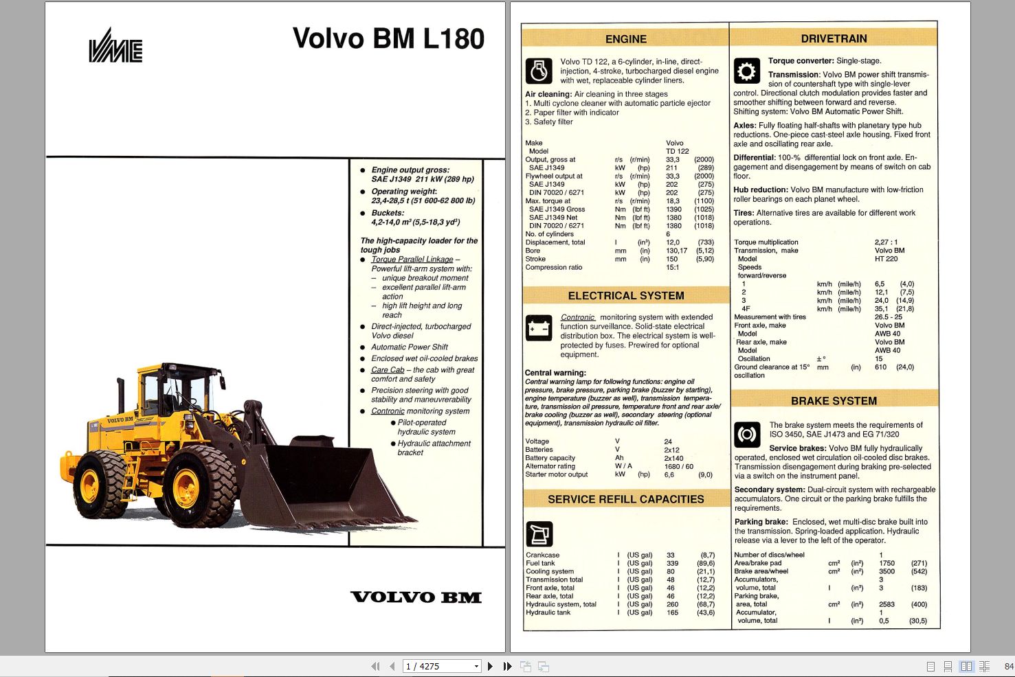 Volvo Wheel Loader BM L180 Service Repair Manual