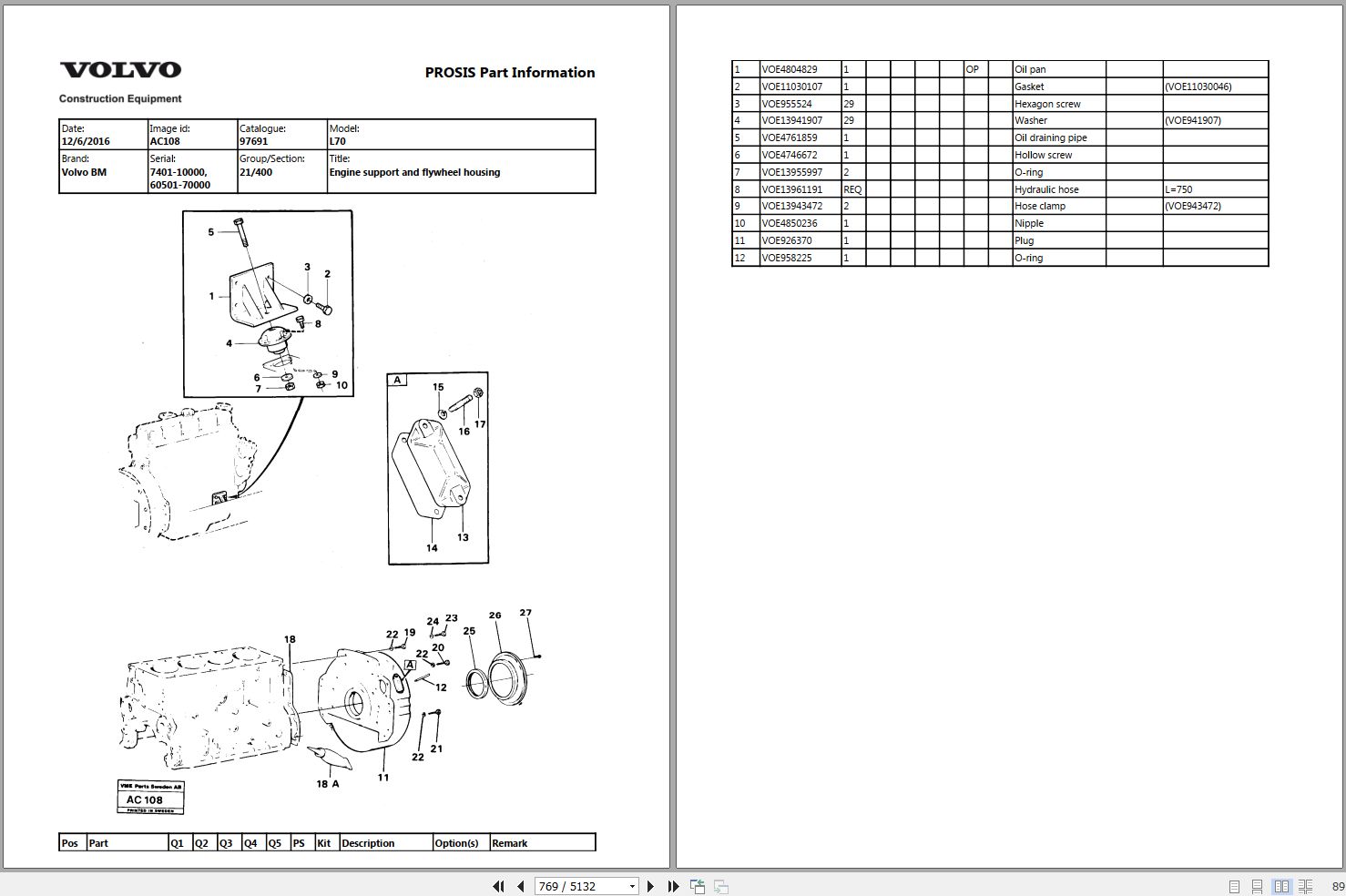 Volvo Wheel Loader BM L70 Parts Manual