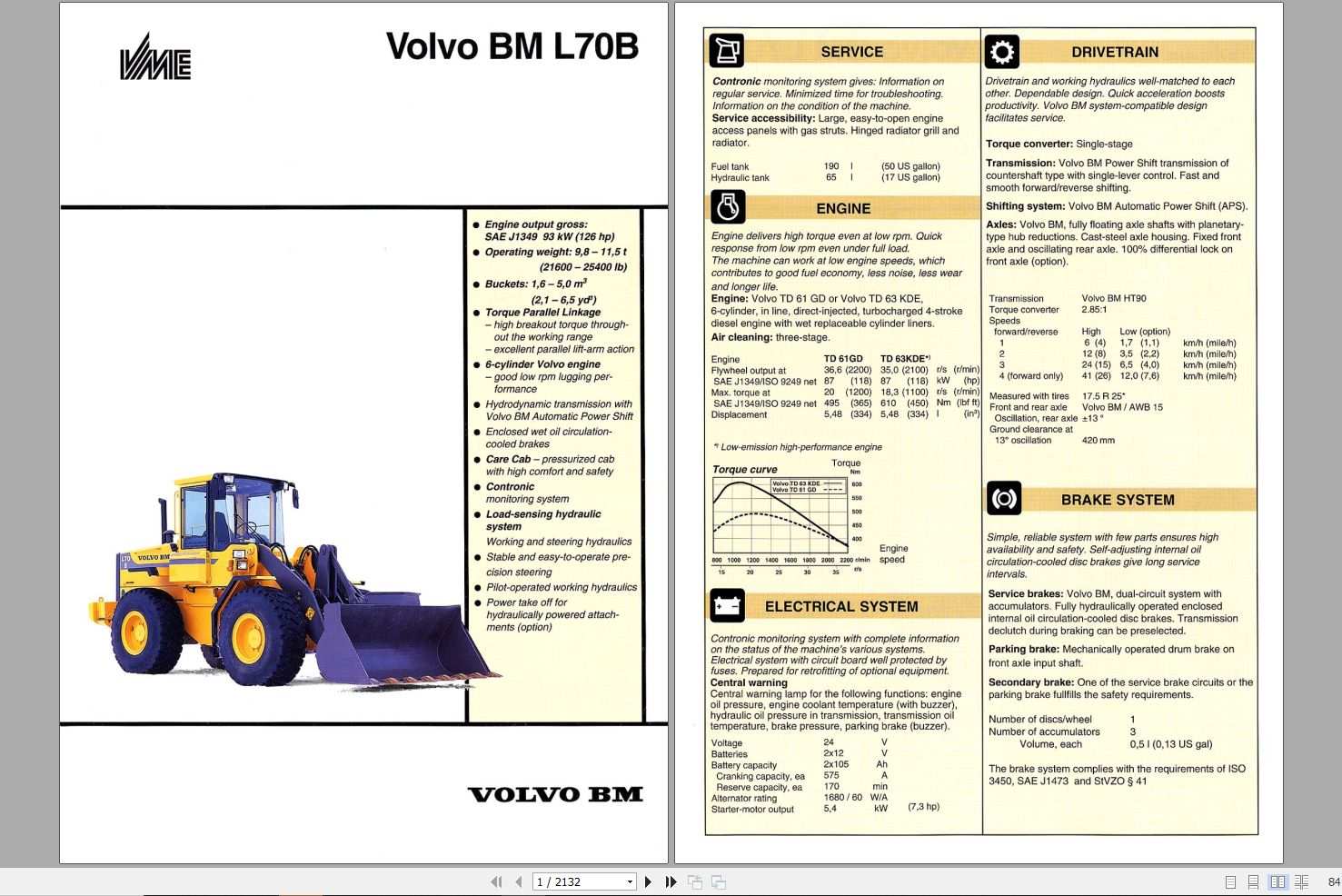 Volvo Wheel Loader BM L70B Service Repair Manual