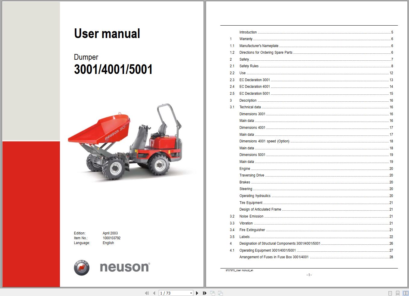 Wacker Neuson Dumper 3001 4001 5001 User Manual 1000103792