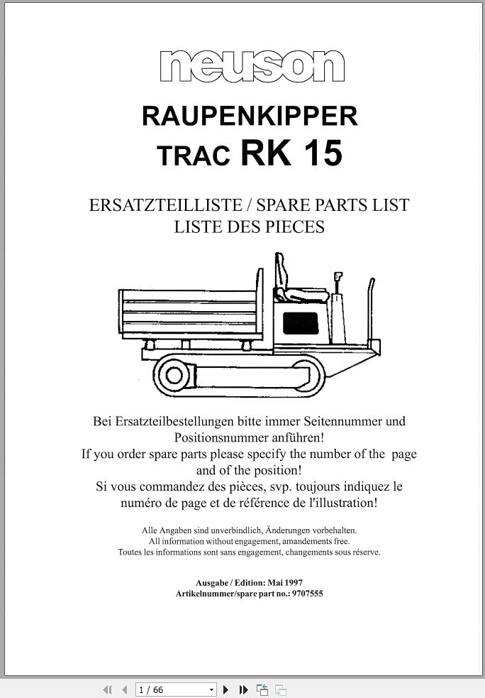 Wacker Neuson Dumper RK15 Spare Parts List