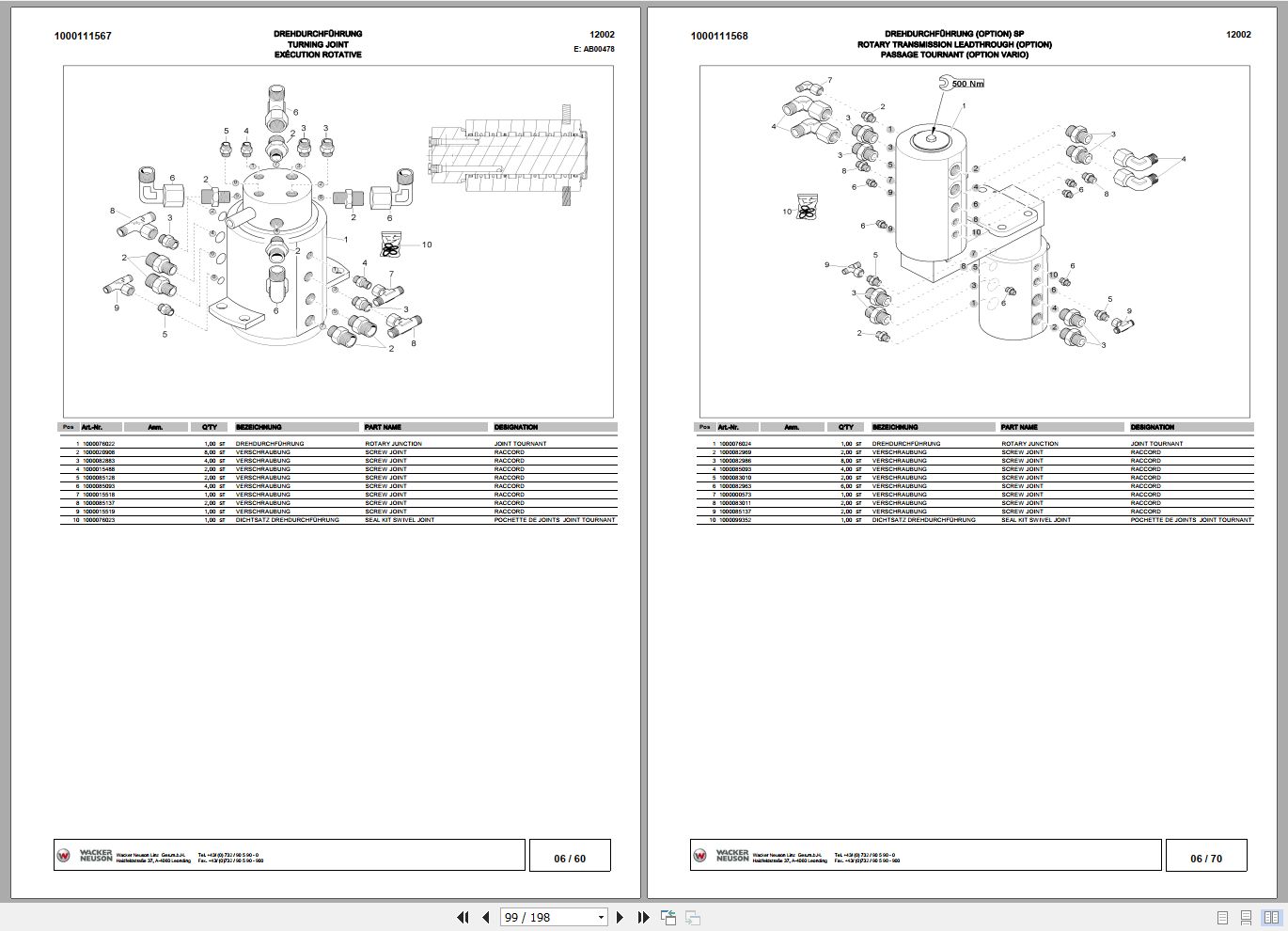 Wacker Neuson Excavator 12002 Spare Parts List 1000015249