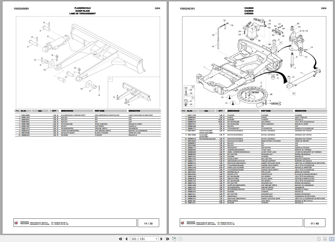 Wacker Neuson Excavator 2404 AF05219 Spare Parts List 1000242189