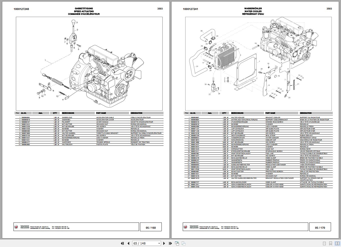 Wacker Neuson Excavator 3503 Spare Parts List 1000133027