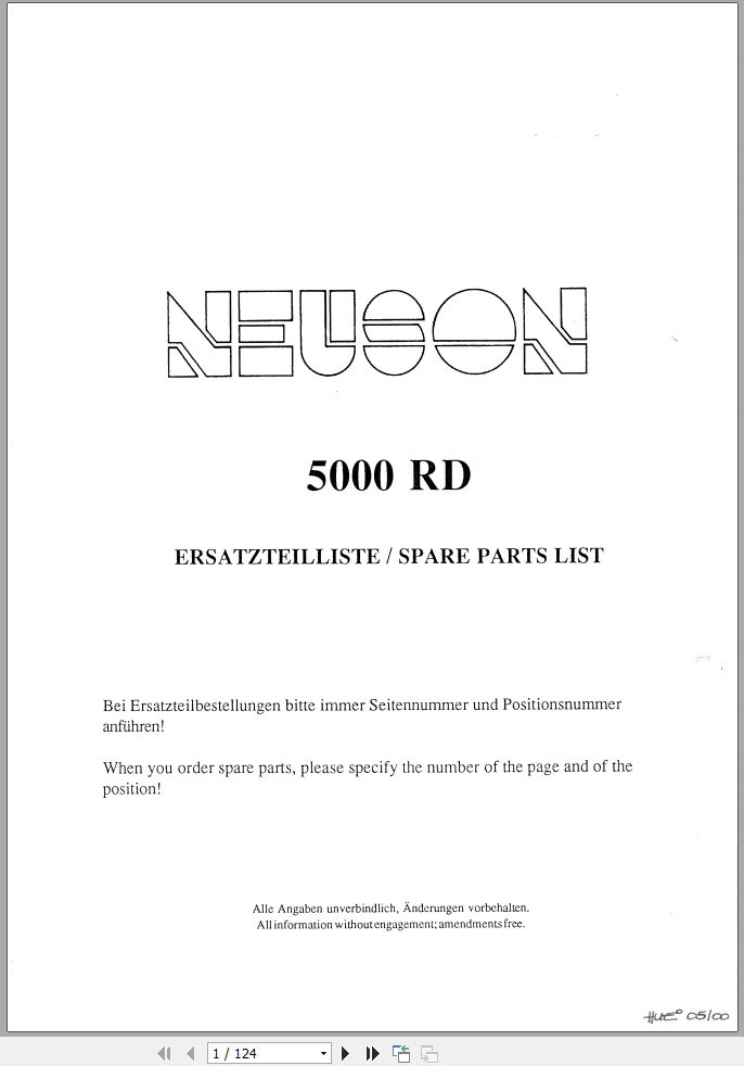 Wacker Neuson Excavator 5000 RD Spare Parts List 1000015272