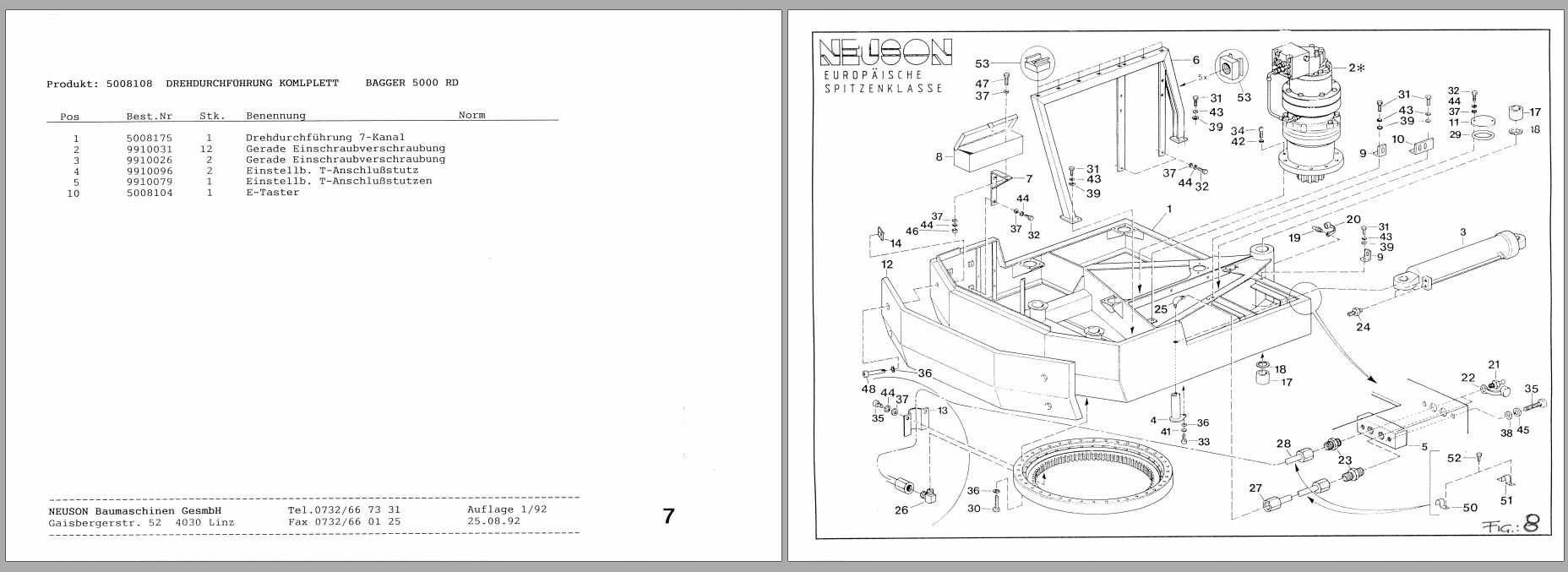 Wacker Neuson Excavator 5000 RD Spare Parts List 1000015272