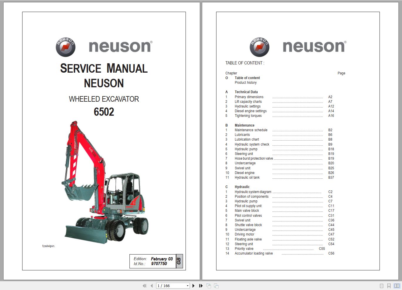 Wacker Neuson Excavator 6502 Service Manual and Diagram 1000081435