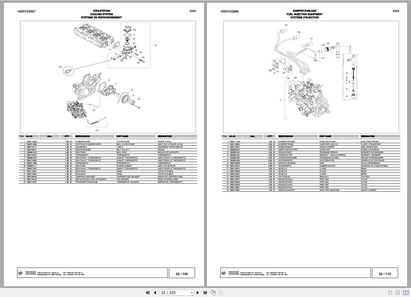 Wacker Neuson Excavator 6503 Spare Parts List 1000158616