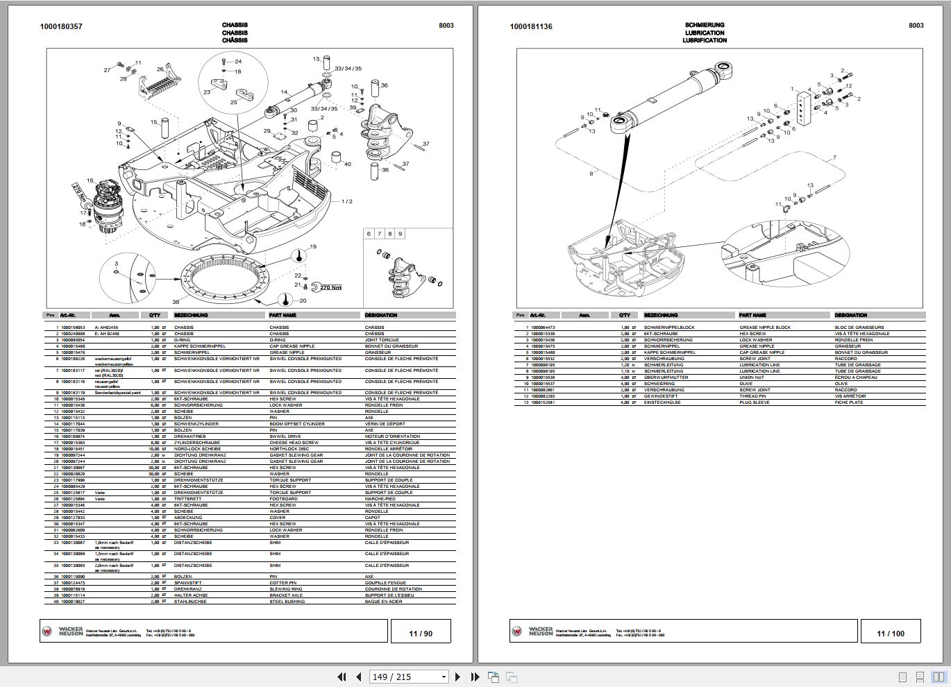 Wacker Neuson Excavator 8003 Spare Parts List 1000181117