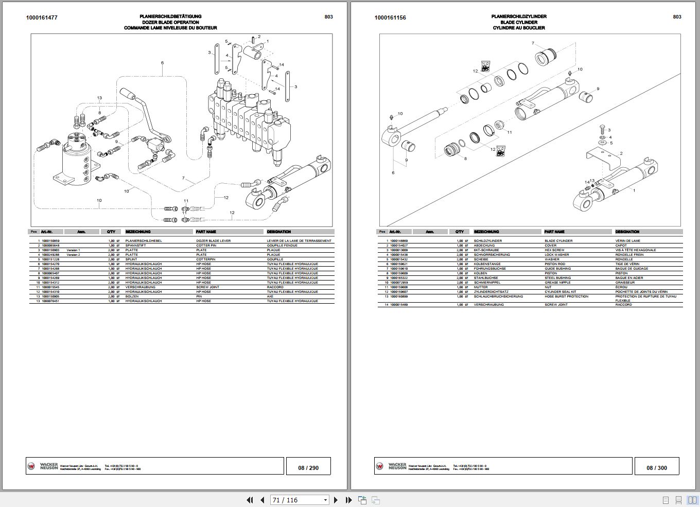 Wacker Neuson Excavator 803 Spare Parts List 1000161641