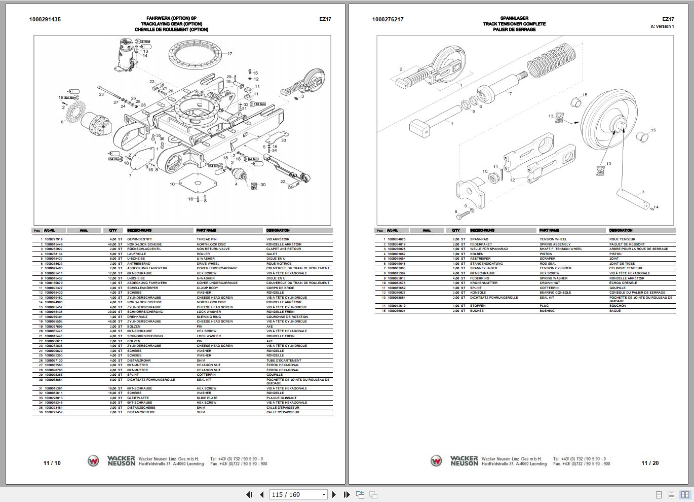 Wacker Neuson Excavator EZ17 Spare Parts List 1000298089