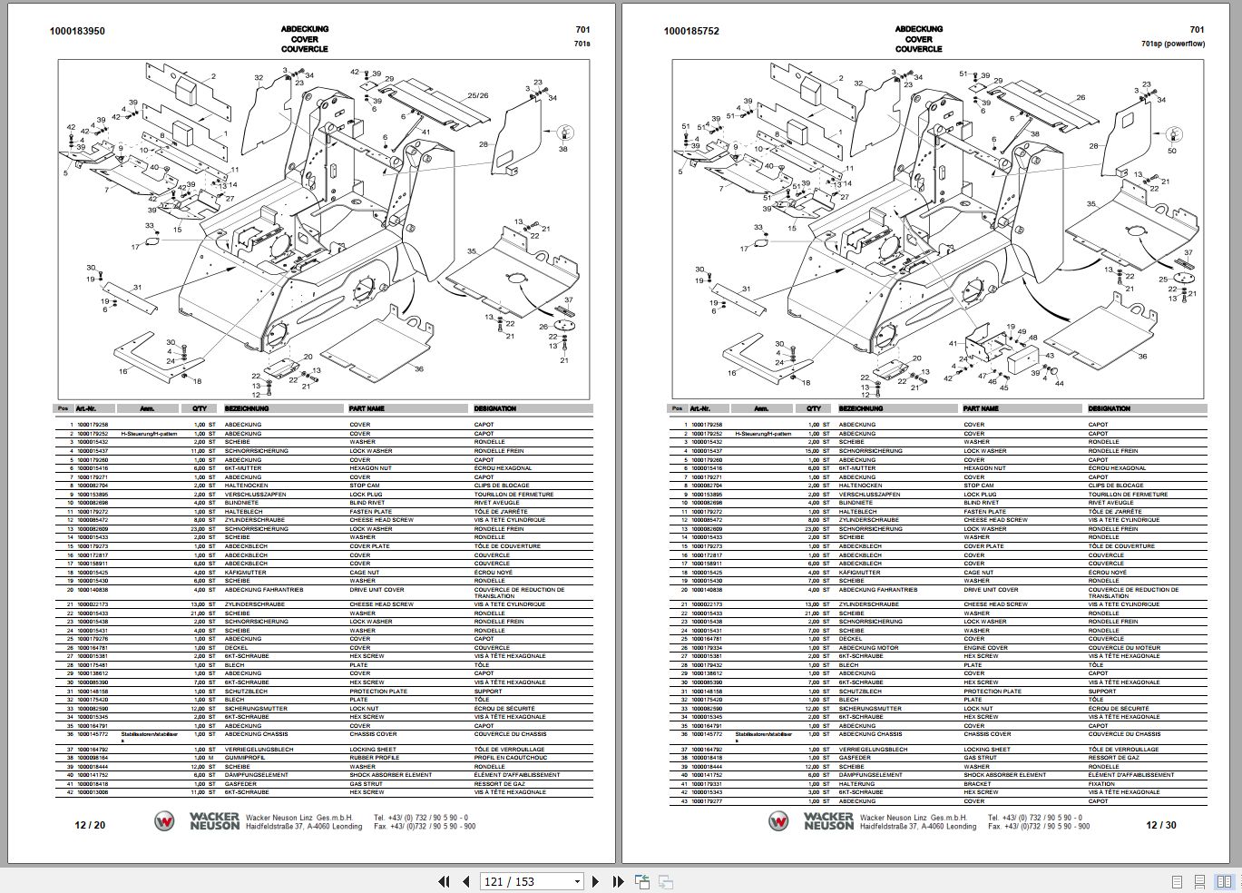 Wacker Neuson Skid Steer Loader 701s 701sp 2012 Spare Parts List ...