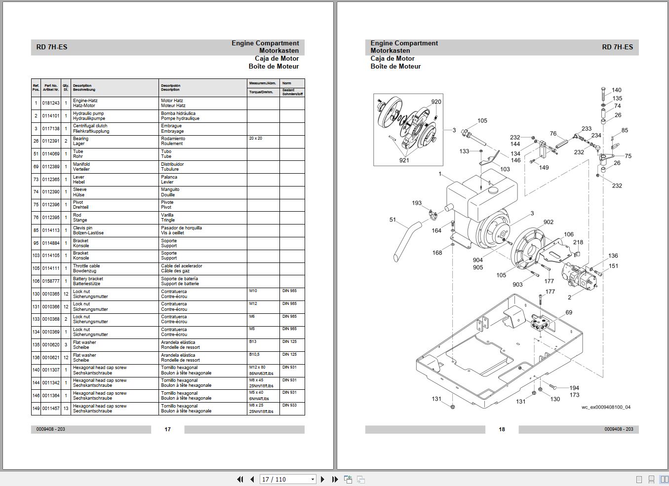 Wacker Neuson Walk-Behind Rollers RD 7H-ES Parts Manual 405885803