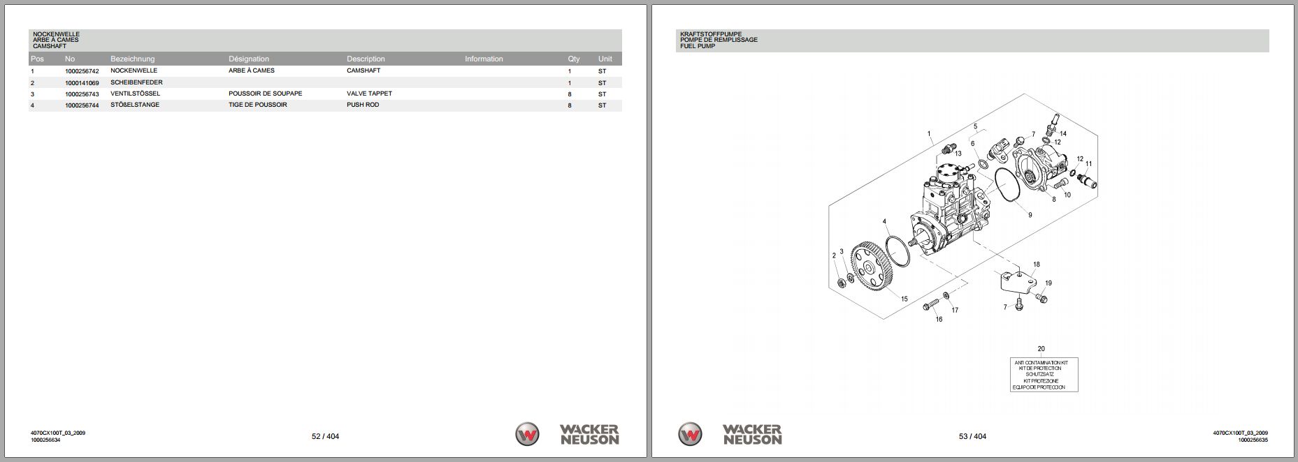 Wacker Neuson Wheel Loader WL57T Spare Parts List 1000296175