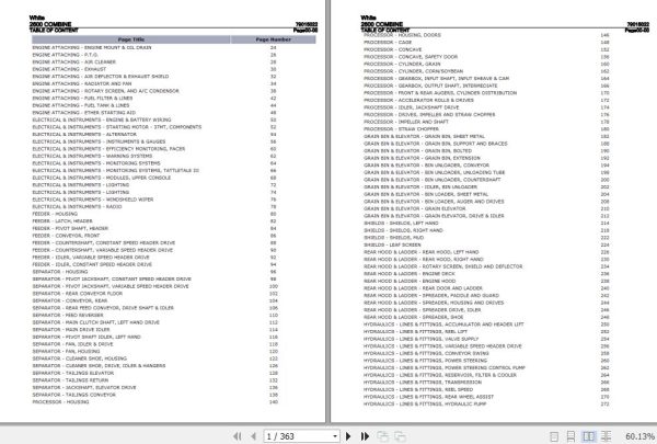 White Combine 2600 Parts Catalog 79015022