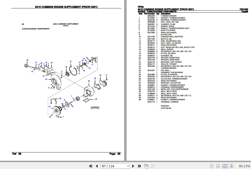 White Cummins Engine 8410 Parts Catalog 79021595