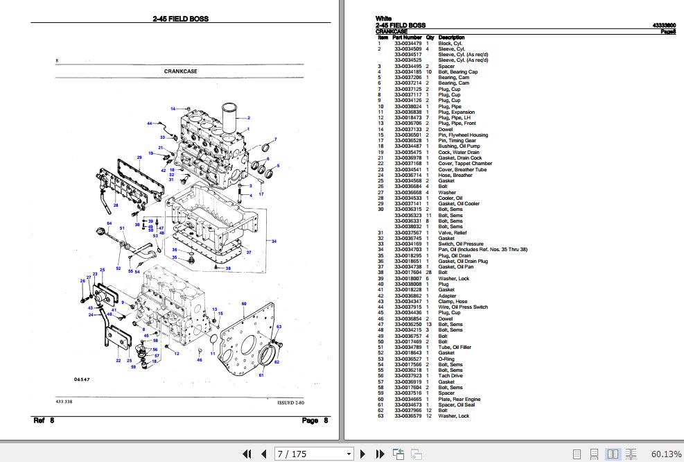 White Field Boss Tractor 2-45 Parts Catalog 43333800
