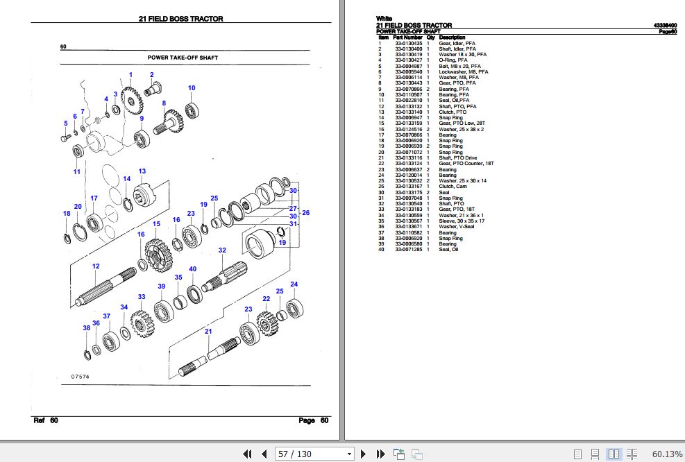 White Field Boss Tractor 21 Parts Catalog 43338400