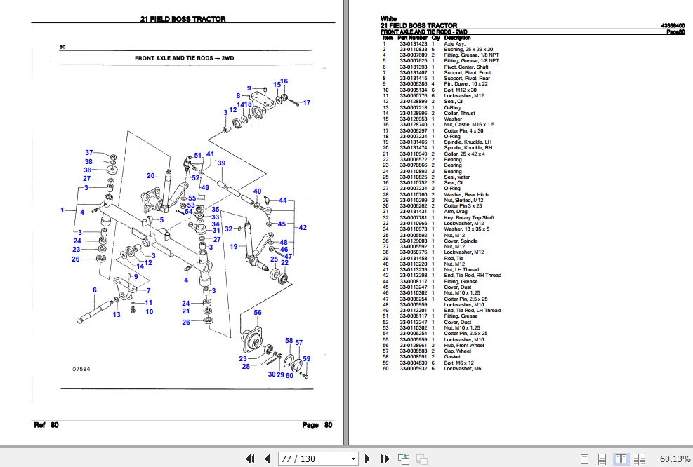 White Field Boss Tractor 21 Parts Catalog 43338400