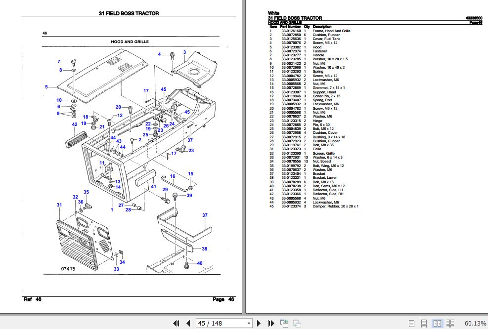 White Field Boss Tractor 31 Parts Catalog 43338500