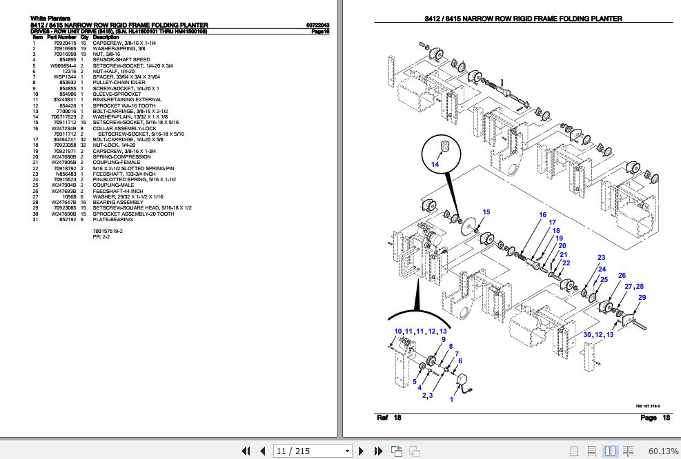 White Planters 8412 8415 Parts Catalog 00722043