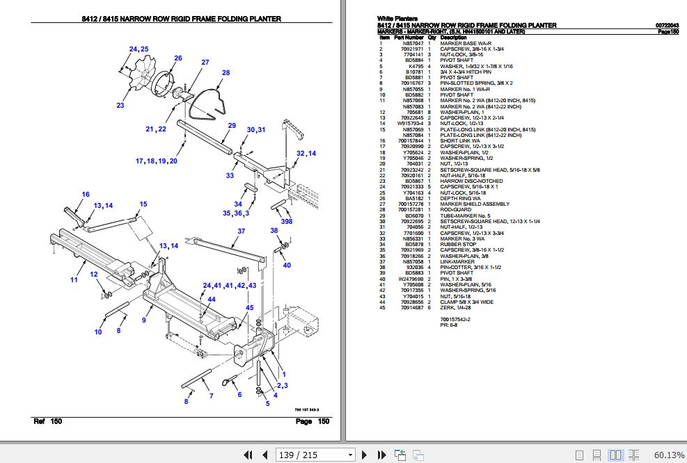 White Planters 8412 8415 Parts Catalog 00722043