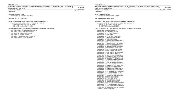 White Planters Machine Seeding Planters 2001-Present Parts Documents AG332933