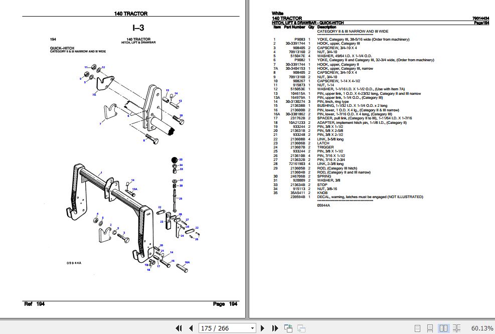 White Tractor 140 Parts Catalog 79014434