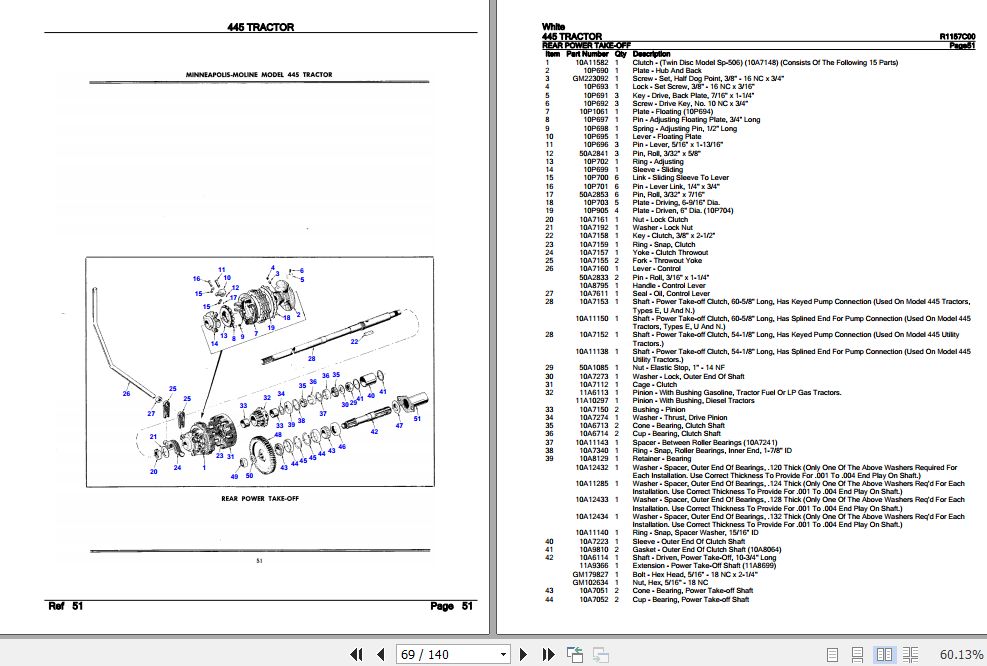 White Tractor 445 Parts Catalog R1157C00