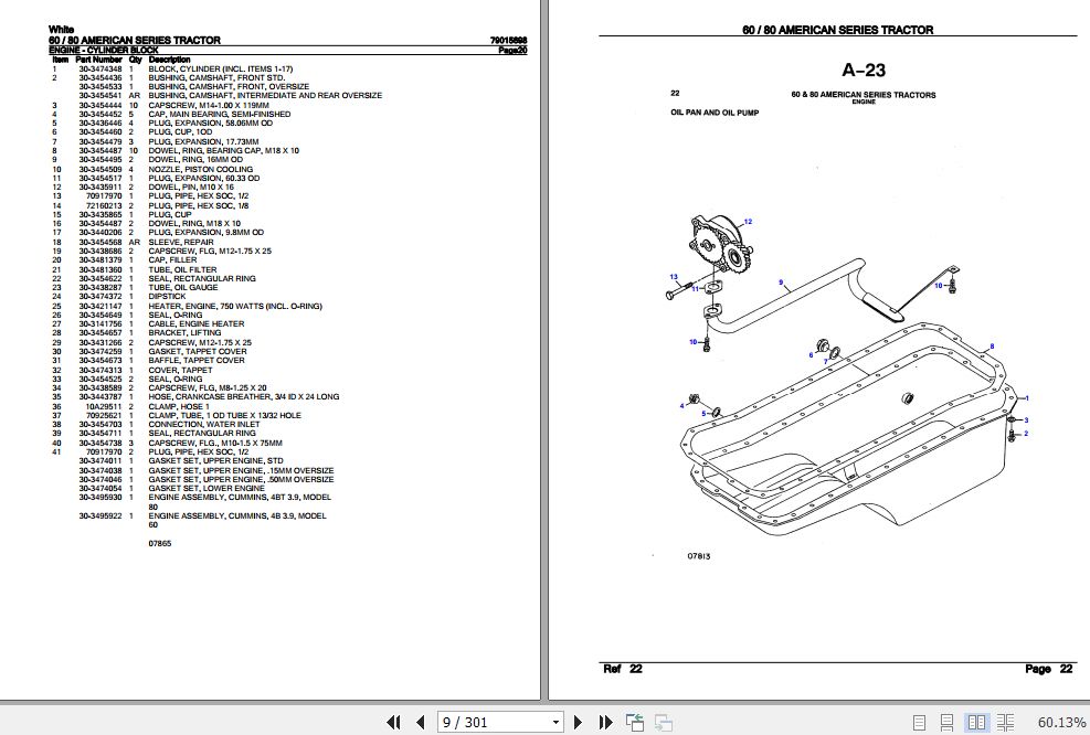 White Tractor 60 80 American Series Parts Catalog 79015698