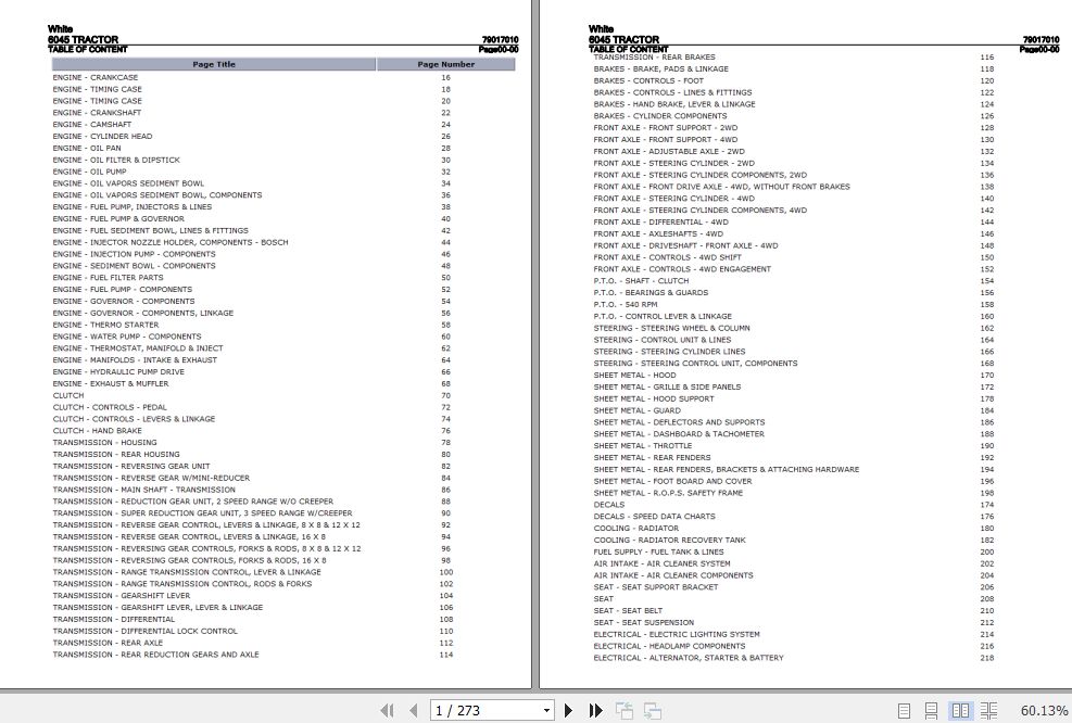 White Tractor 6045 Parts Catalog 79017010